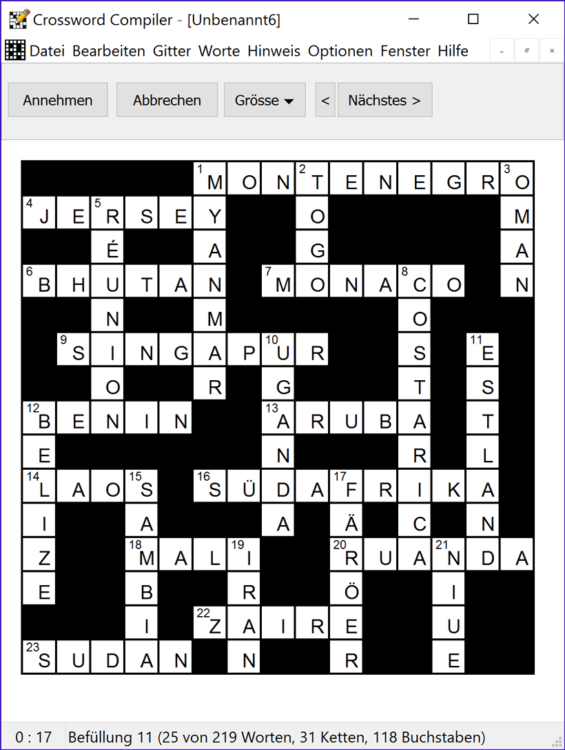 Crossword Compiler: Wortsuch und Vokabelrätsel